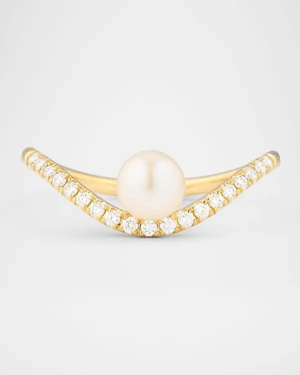 Mizuki 14k Yellow Gold Diamond And Pearl Ring