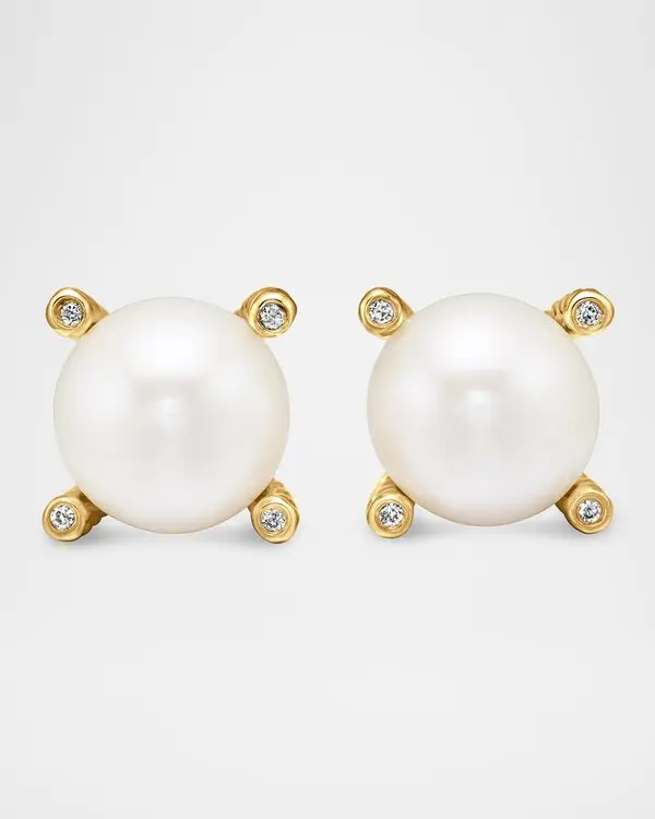 David Yurman Pearl Stud Earrings With Diamonds In 18k Gold, 14mm - Pearl & Diamond