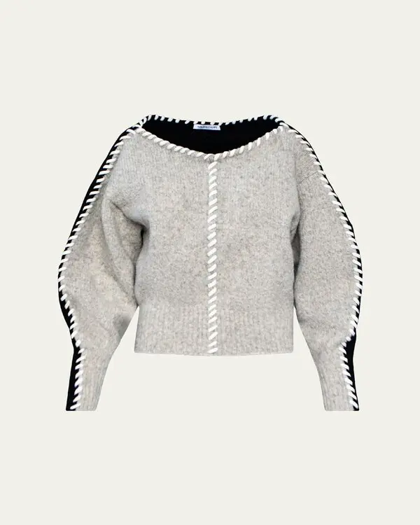 AISLING CAMPS Whip Stitch Wool Cropped Pullover - Blackputtyivory