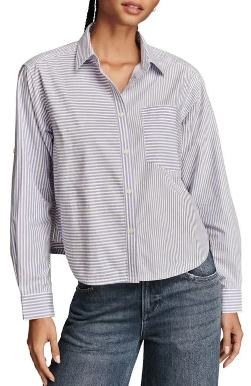 Lucky Brand Stripe Cotton Crop Button-up Shirt