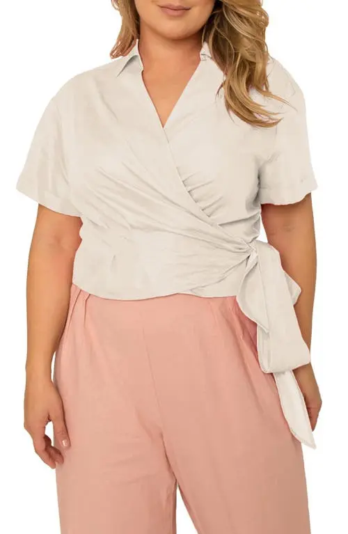 STANDARDS & PRACTICES Iris Short Sleeve Wrap Top - Beige