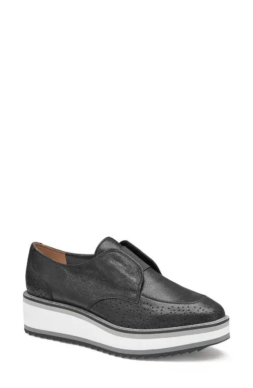 Johnston & Murphy Gracelyn Platform Wedge Derby By - Black Metallic Kid Suede