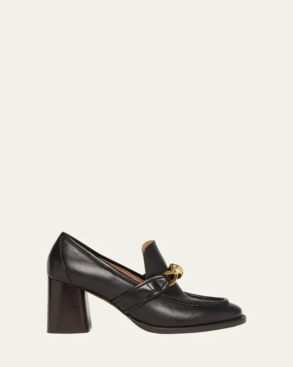 Bottega Veneta Astaire Knot Leather Heeled Loafers - Black