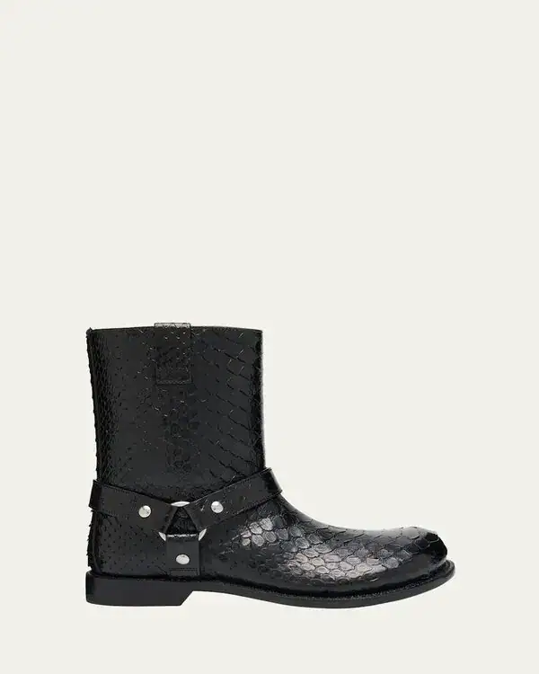 Loewe Campo Python Harness Biker Booties - Black | Editorialist