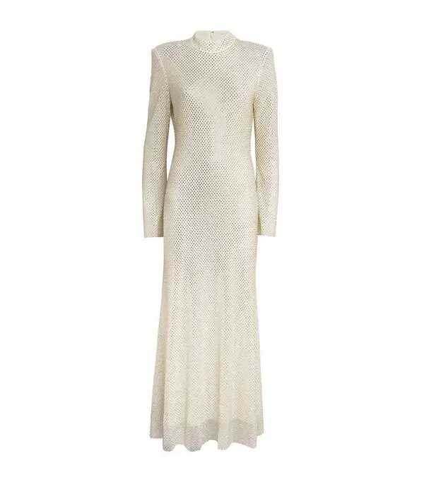 Self-Portrait Rhinestone-Mesh Maxi Dress - Ivory | Editorialist