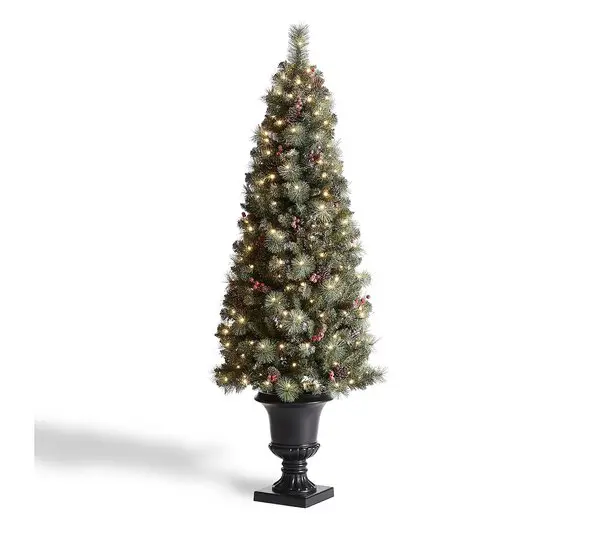 GLITZHOME 6' Pre-lit Frosted Pine Cones Potted Hristmas Tree