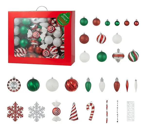 GLITZHOME Red & Green Deluxe Boxed Christmas Or Nament Set