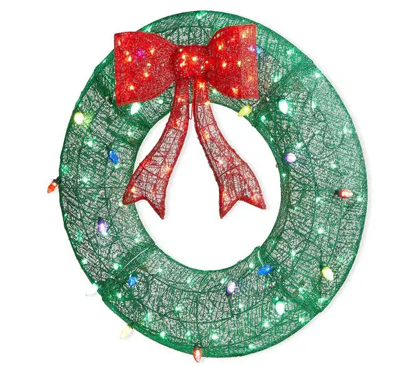 GLITZHOME 35.5'h Led Lighted Christmas 3d Mesh Reath