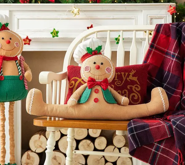 GLITZHOME 27l Christmas Fabric Gingerbreadman Doorstop