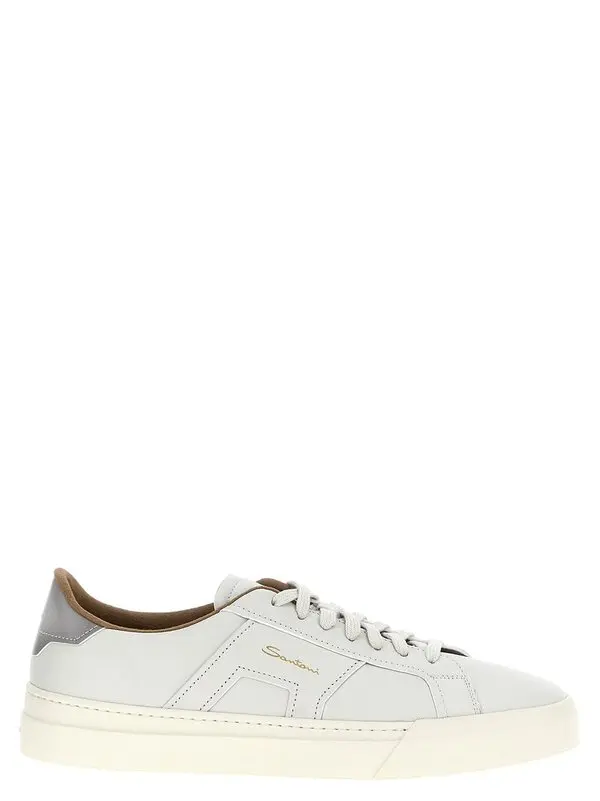 Santoni Tumbled Leather Double Buckle Trainer