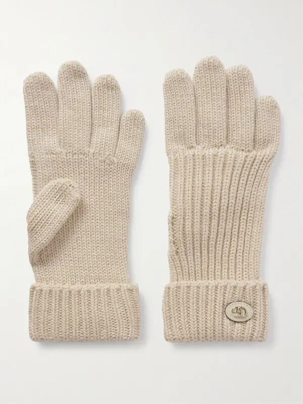 Gucci Embellished Leather-trimmed Gloves - Ivory