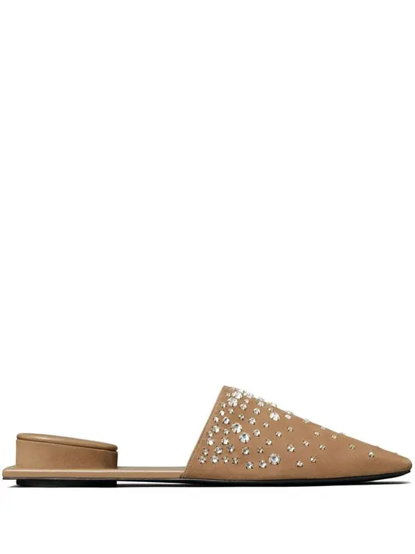 Tory Burch Pierced Crystal Mules - Neutrals