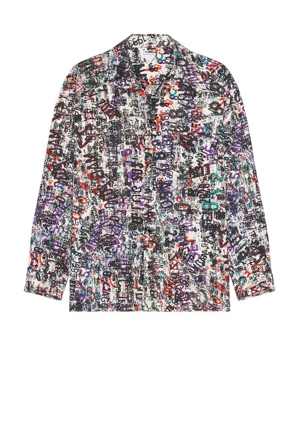 Bottega Veneta Wool Memory Print Shirt In White - Chalk & Multicolor