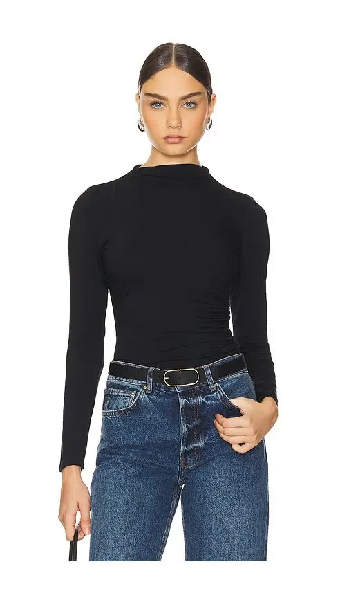 Rails Joelle Floral Ruched Mesh Top - Black Onyx
