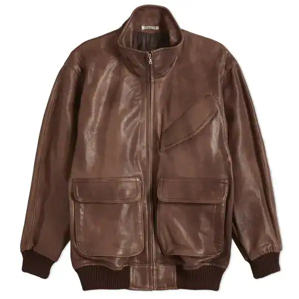 Auralee Heavy Lamb Leather Zip Blouson In Dark Brown - 35% Off 
