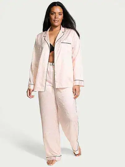 Victoria'S Secret Glazed Satin Dew Drop Long Pajama Set In Pink
