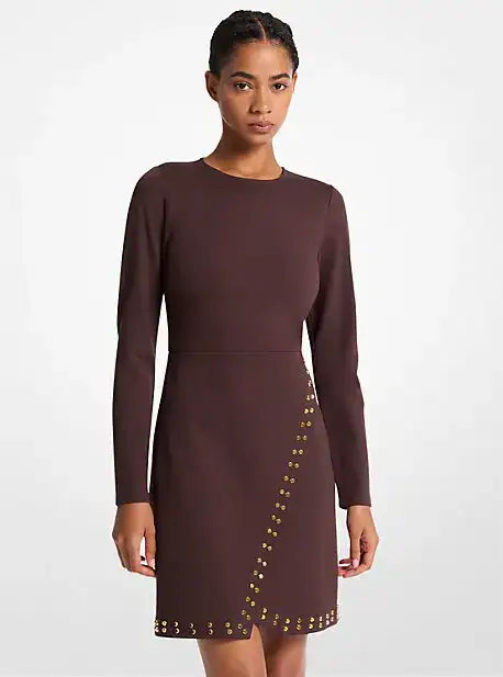 Michael Kors Astor Stud Stretch Knit Long Sleeve Dress In Brown - 40% Off |  Editorialist