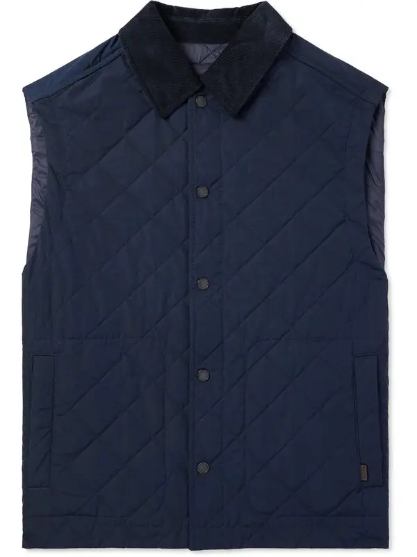 Purdey Corduroy-trimmed Quilted Shell Down Gilet - Blue