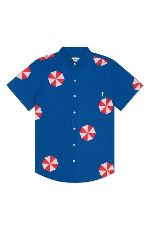 MAVRANS Tailored Fit Umbrella Waterproof Short Sleeve Performance Button-up Shirt - Blue
