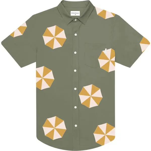 MAVRANS Tailored Fit Umbrella Waterproof Short Sleeve Performance Button-up Shirt - Green