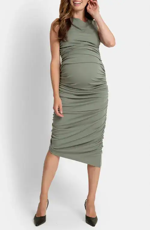 Seraphine Ruched Maternity Body-Con Dress - Green | Editorialist