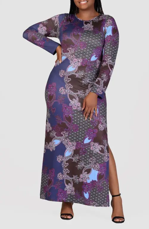 24SEVEN COMFORT APPAREL Mixed Print Maxi Dress