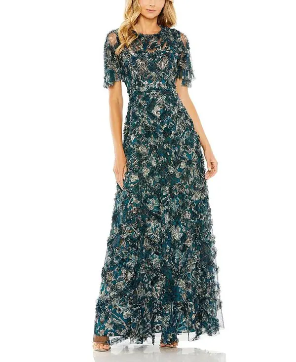 Mac Duggal Flutter Sleeve Ruffle Detail Gown