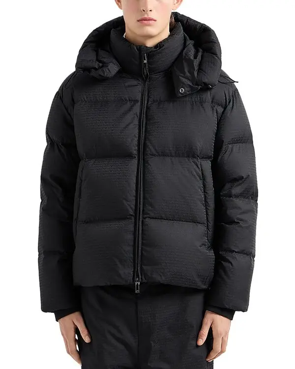 Emporio Armani Puffer Coat With Removable Hood - Solid Black