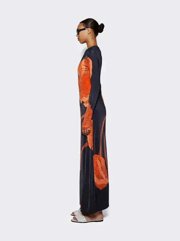 Johanna Ortiz Colourful Allegory Maxi Dress In Navy And Peach - 40% Off |  Editorialist