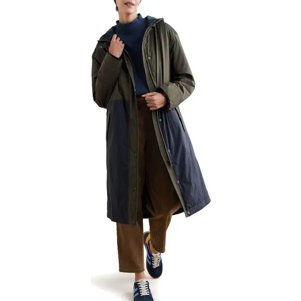 SEASALT CORNWALL Chapel Rock Long Hooded Raincoat - Highland Green/ Inkwell Blue