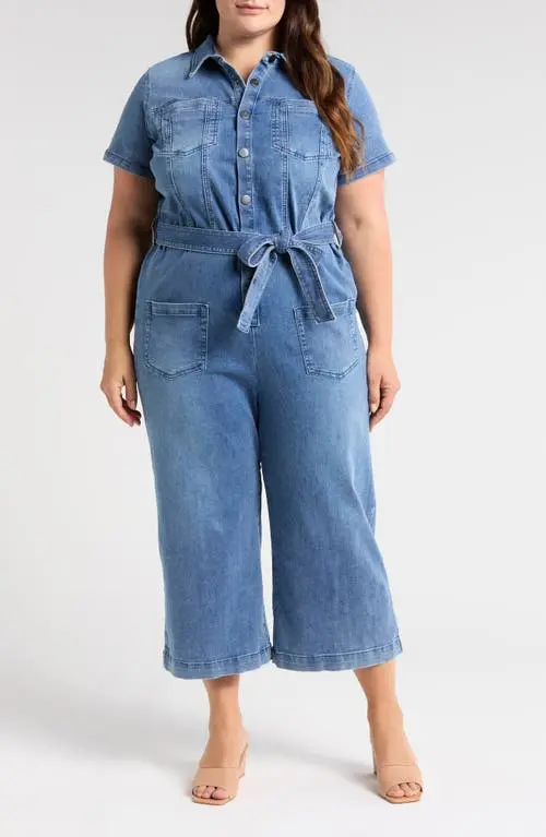 Universal Standard Kate Tie Waist Denim Jumpsuit - Austin Blue