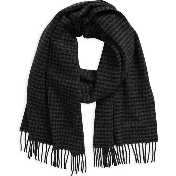 TOM FORD Small Check Yarn Dyed Cashmere & Wool Day Scarf - Multi Grey