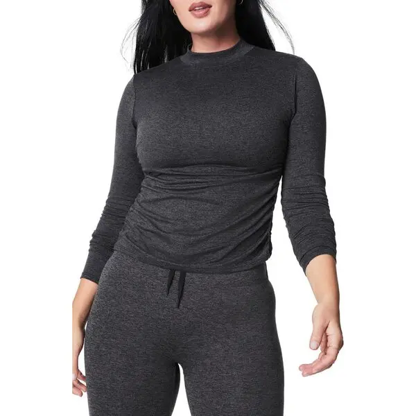 SPANX® Skysoft Mock Neck Top - Very Black Dash Heather