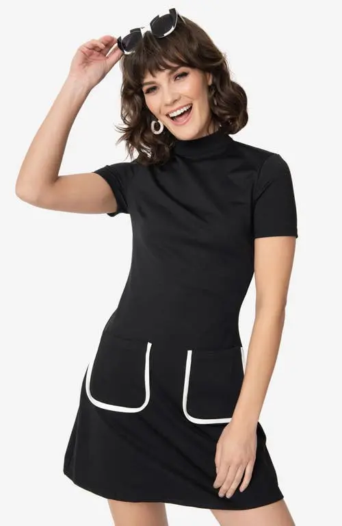 Unique Vintage Mock Neck Shift Dress