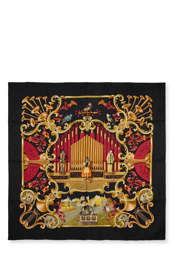 Hermès Multicolor 'orgauphone Et Autres Mecaniques' Silk Scarf 90