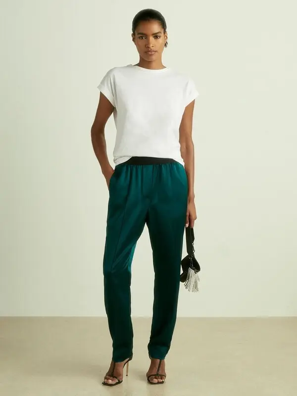 REISS Elea Satin Tapered Trousers - Teal