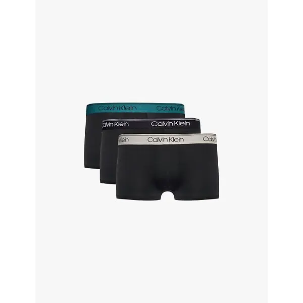 Calvin Klein Logo-waistband Pack-of-three Microfibre-stretch Trunks