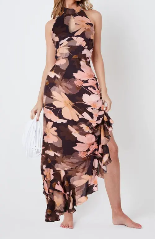 CREEA THE LABEL Floral Print Halterneck Maxi Dress