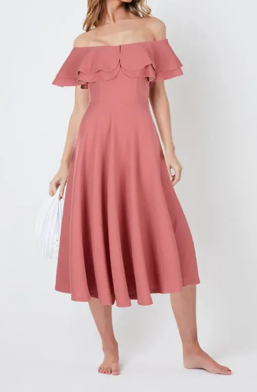 CREEA THE LABEL Off The Shoulder Ruffle Midi Dress