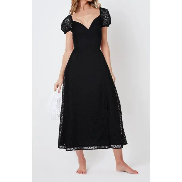 CREEA THE LABEL Lace Puff Sleeve Midi Dress