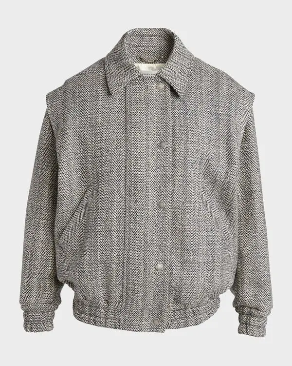 Golden Goose Journey Herringbone Bomber Jacket - Midnightecru