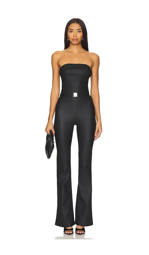 SEROYA Vice Slim Flare Jumpsuit - Coated Black