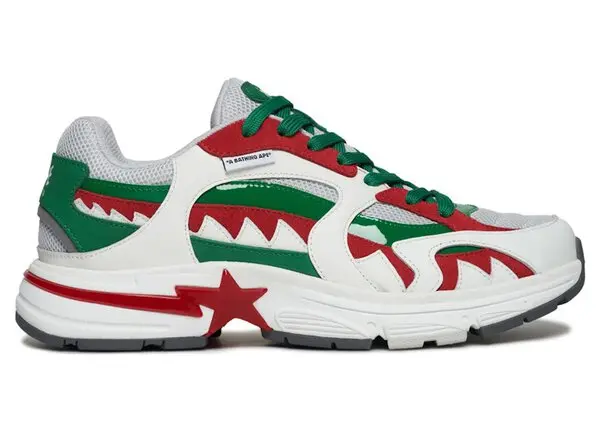BAPE A Bathing Ape Shark Sta Italy Sneakers - White/red/green