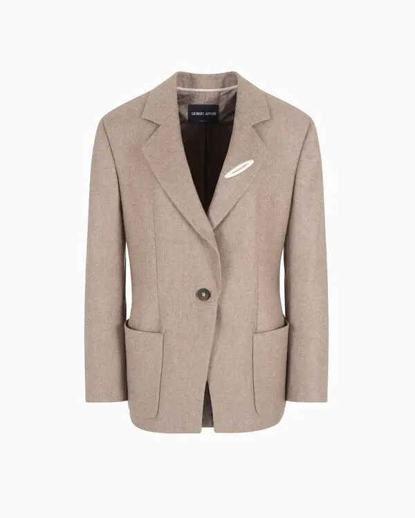 Giorgio Armani Cashmere Flannel Single-breasted Jacket - Beige