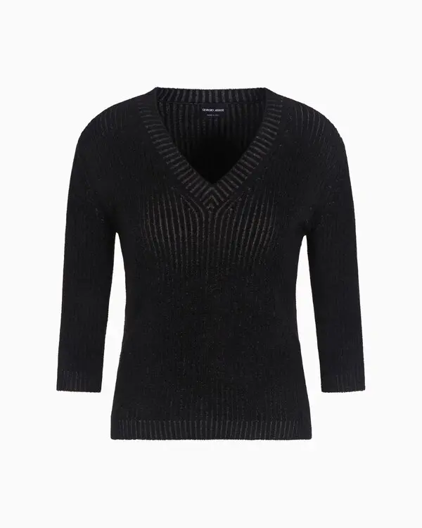 Giorgio Armani Virgin Wool And Viscose-blend V-neck Jumper - Black