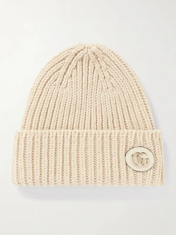 Gucci Victor Appliquéd Ribbed Metallic Wool-blend Beanie - Ivory