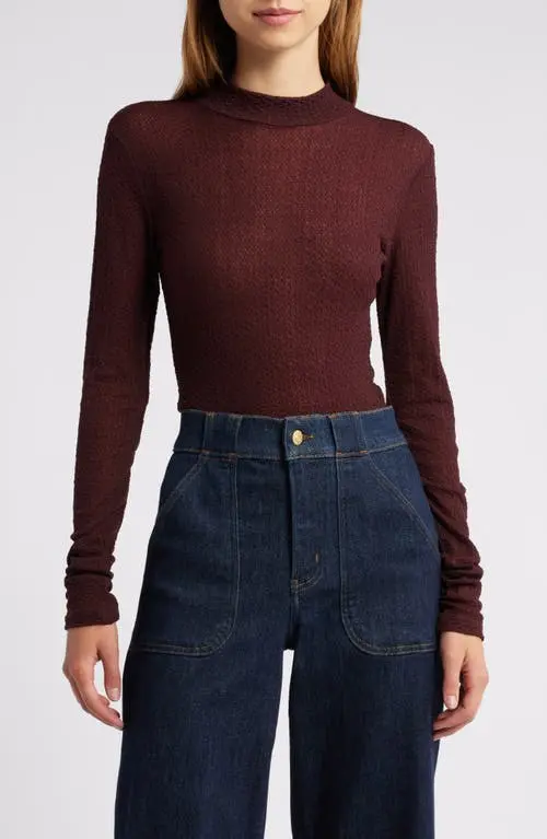 FRAME Lace Mesh Mock Neck Top