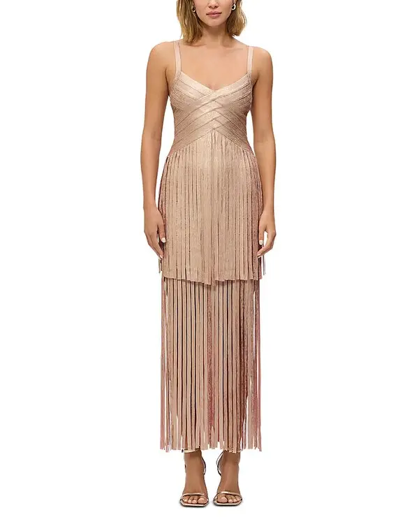 Herve Leger Metallic Vivienne Gown - Rose Gold