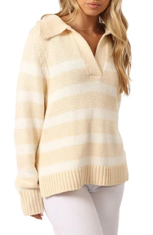 PETAL & PUP Shea Stripe Johnny Collar Sweater - Cream