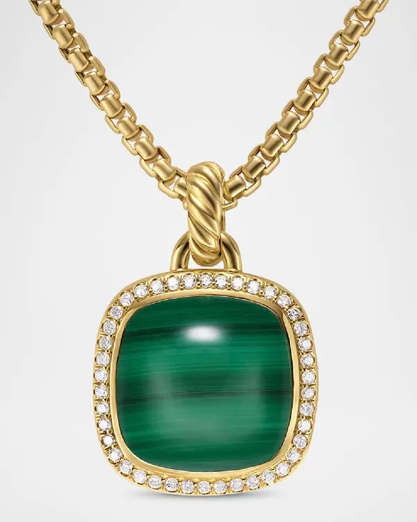 David Yurman 18k Gold Albion Enhancer With Gemstones And Diamonds 15mm - Malachite